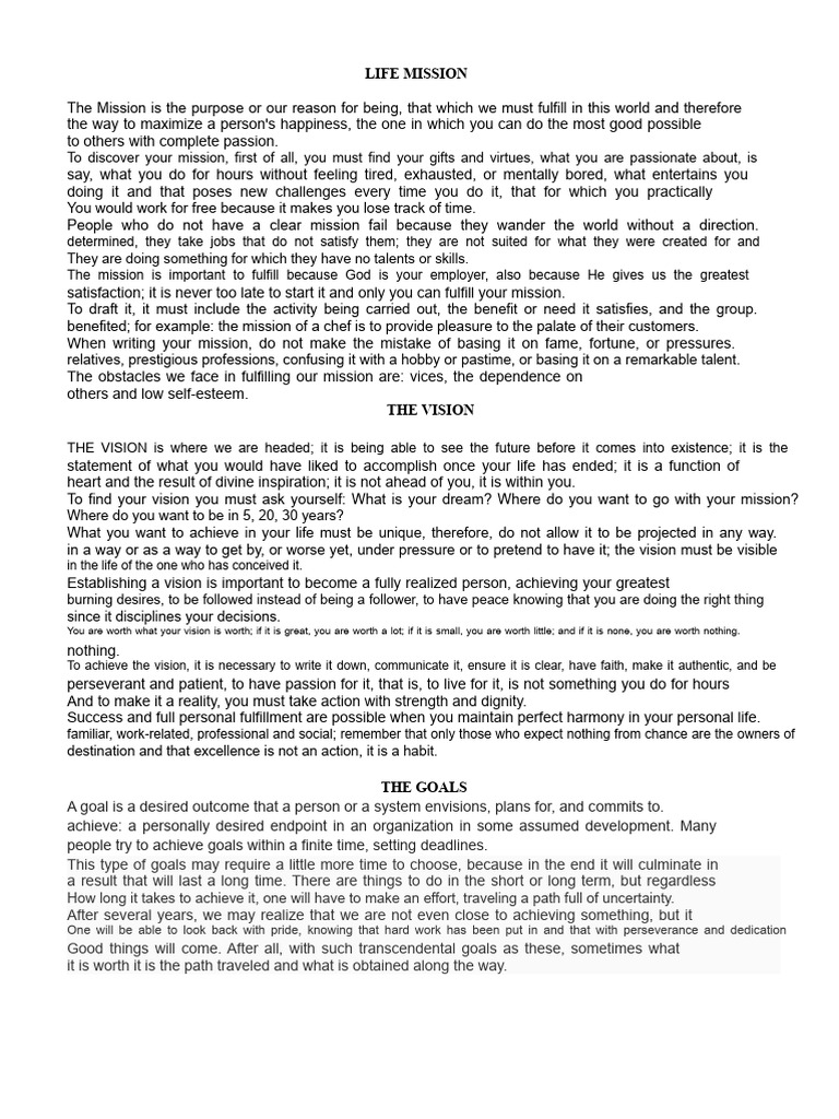 Discovering Your Life Mission and Vision | PDF | Goal | Happiness