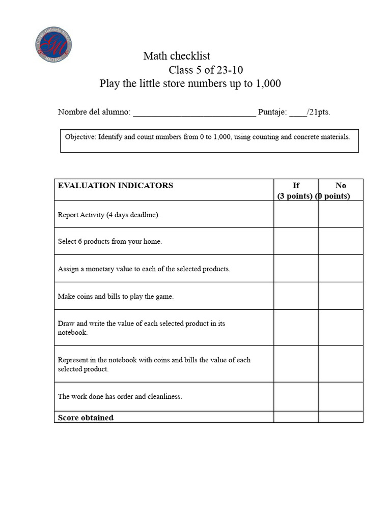Checklist For Numbers Up To 1,000 | PDF