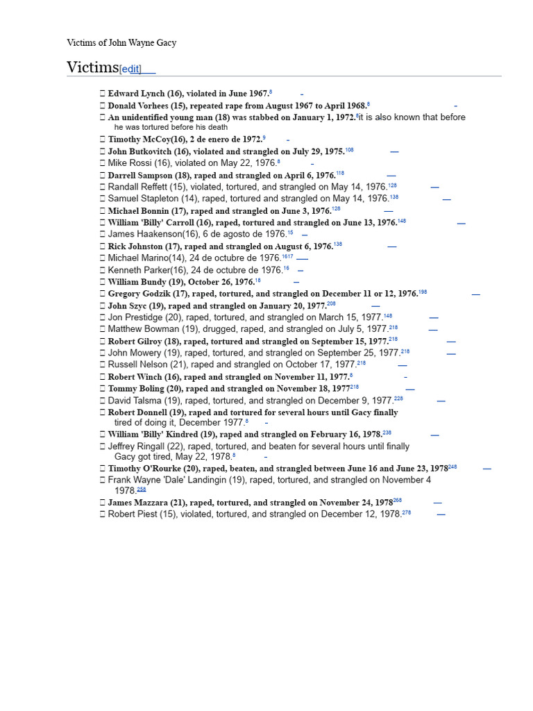 John Wayne Gacy's Victims List | PDF | Crimes | Crime & Violence