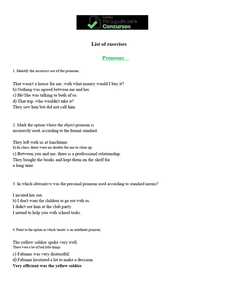 exercise - Pronoun. | PDF | Pronoun | Subject (Grammar)