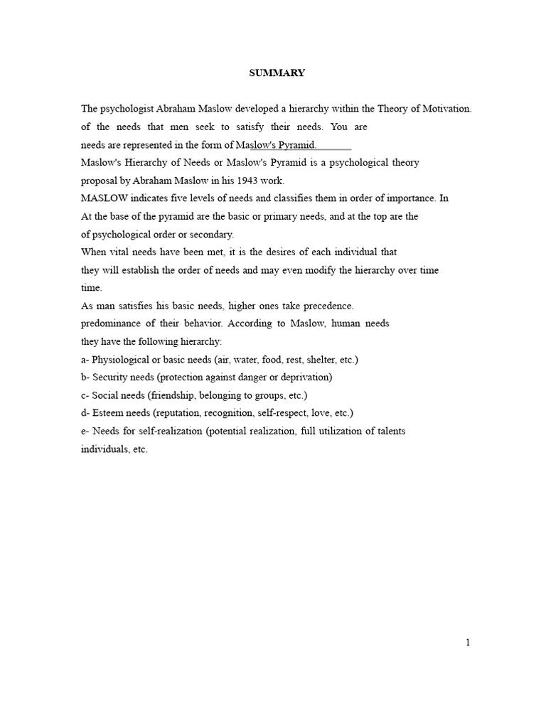Monograph On Maslow's Theory | PDF | Psychology | Psychological Concepts