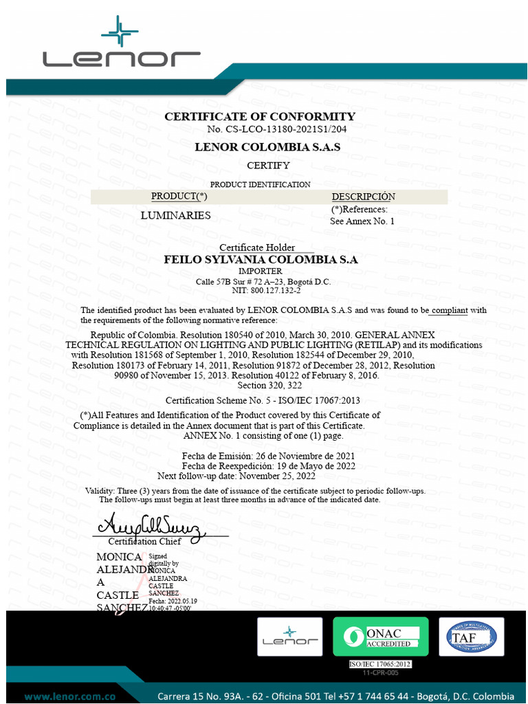 Certificate of Conformity for Luminaires | PDF | Regulation