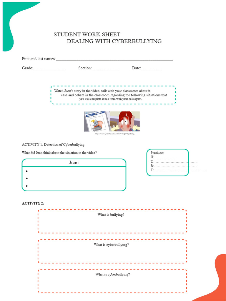 Student Worksheet - Dealing With Cyberbullying - Session 5 | PDF ...