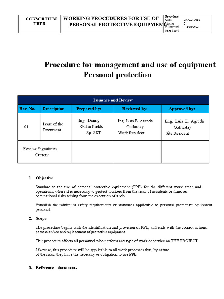 PETS - 01 - Procedure For The Use of PPE | PDF | Personal Protective ...