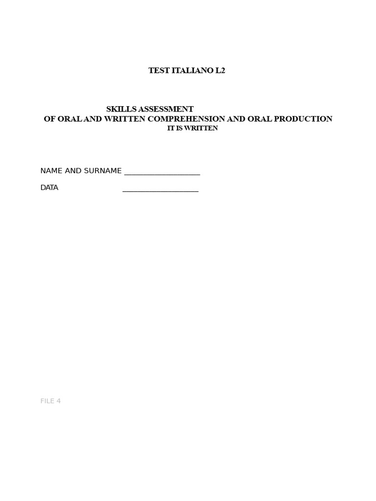 TEST_ITALIANO Written and Oral Comprehension_L2 | PDF