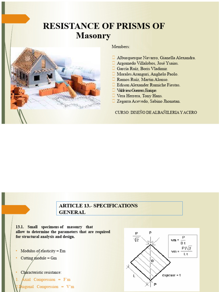 RESISTANCE OF MASONRY PRISMS | PDF | Masonry | Concrete