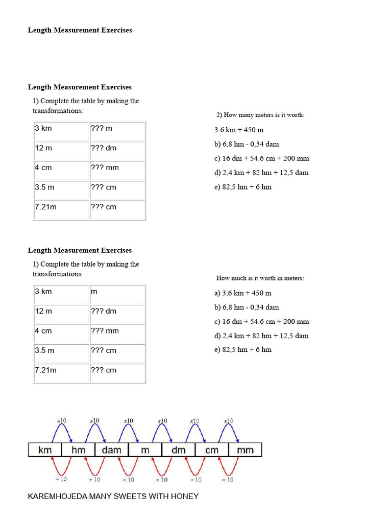 Length Measurement Exercises - Docx and Answer Key | PDF | Metre
