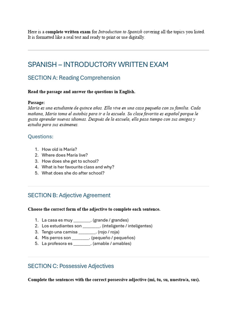 Spanish Practice Test | PDF