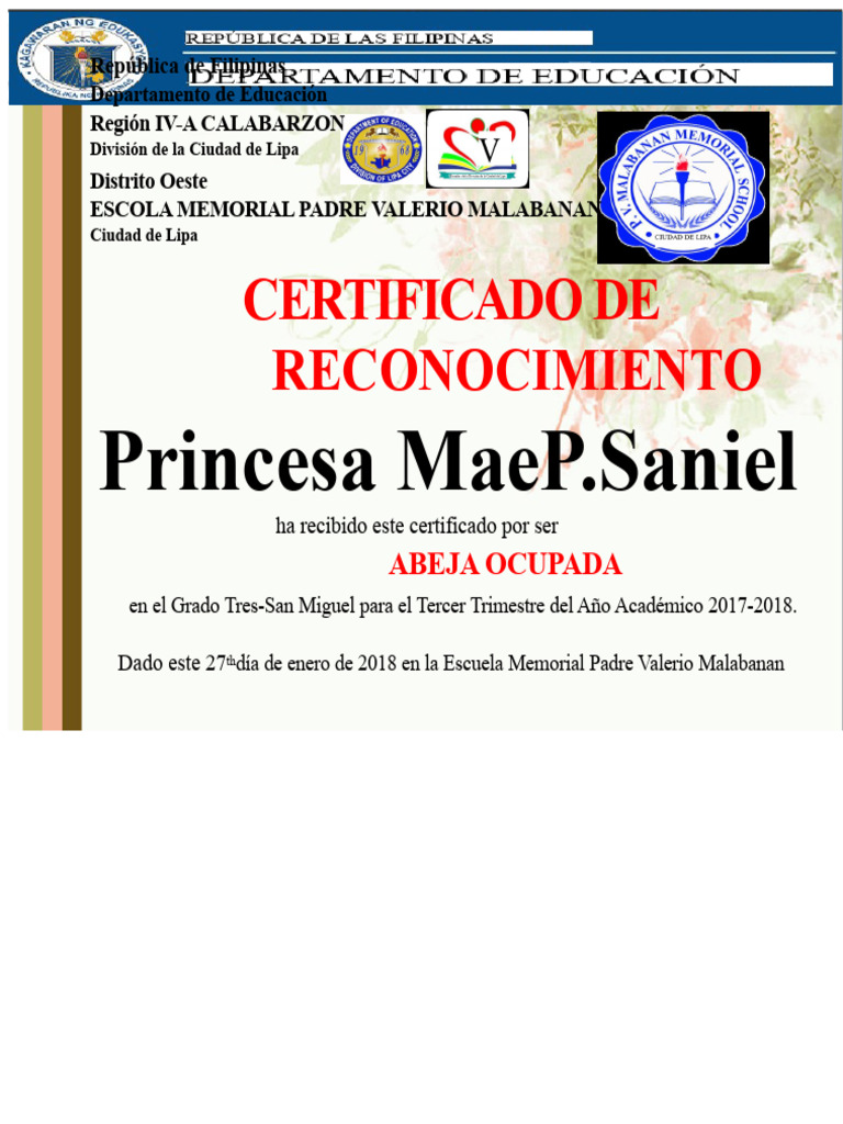 Certificado de Reconocimiento | PDF | Etapas educativas | Educación más ...