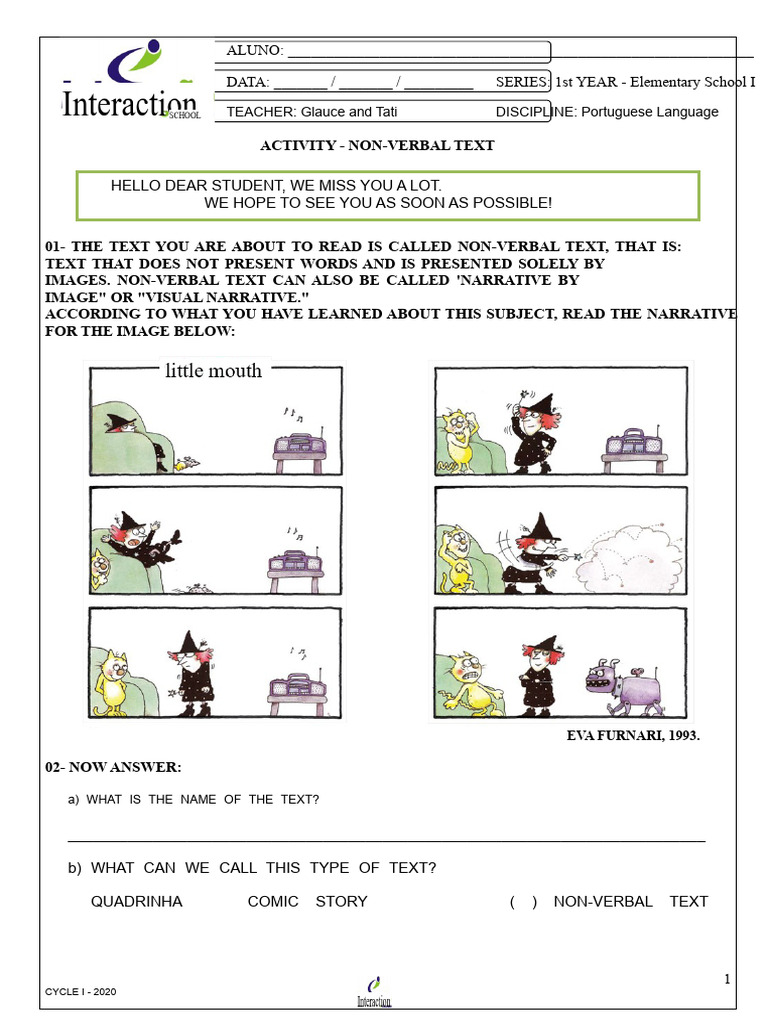 1st Year - Portuguese Activity - Non-Verbal Text | PDF
