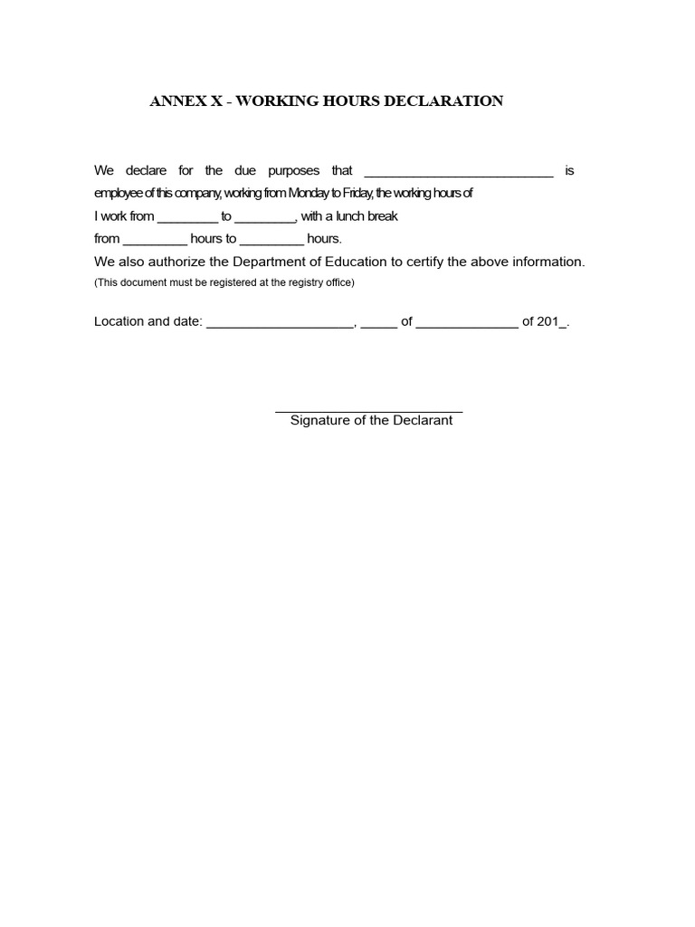 Employee Working Hours Declaration | PDF