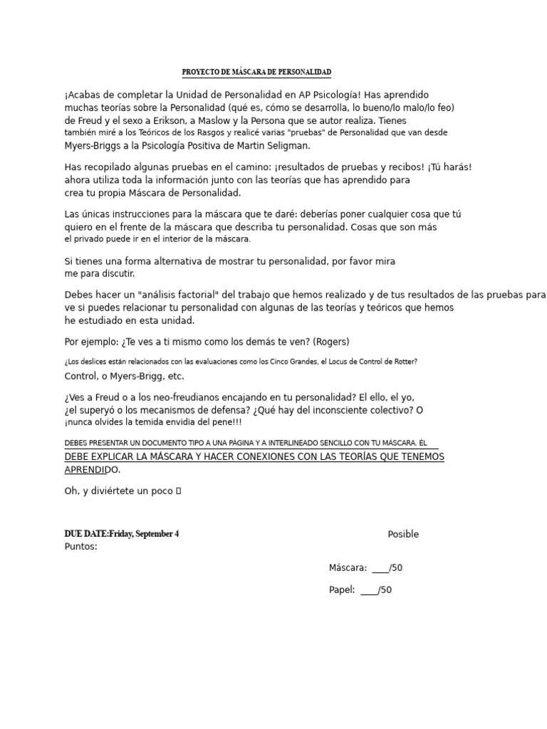 Proyecto de Máscara de Personalidad | PDF