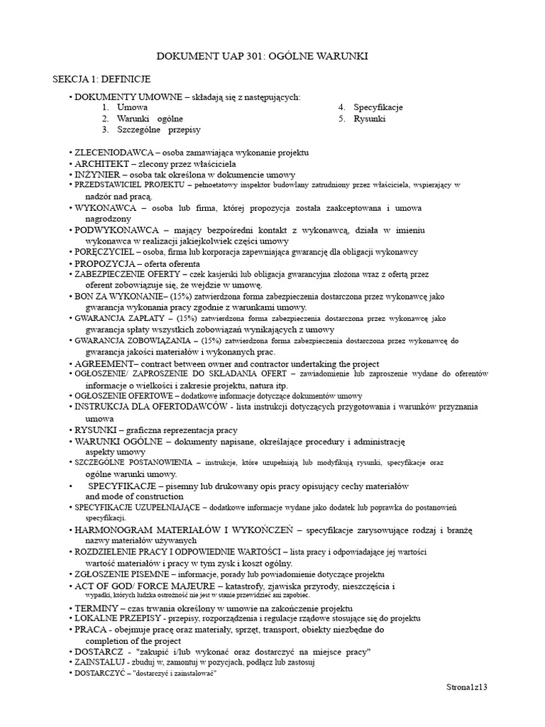 Dokument UAP 301 (Ogólne Warunki) | PDF