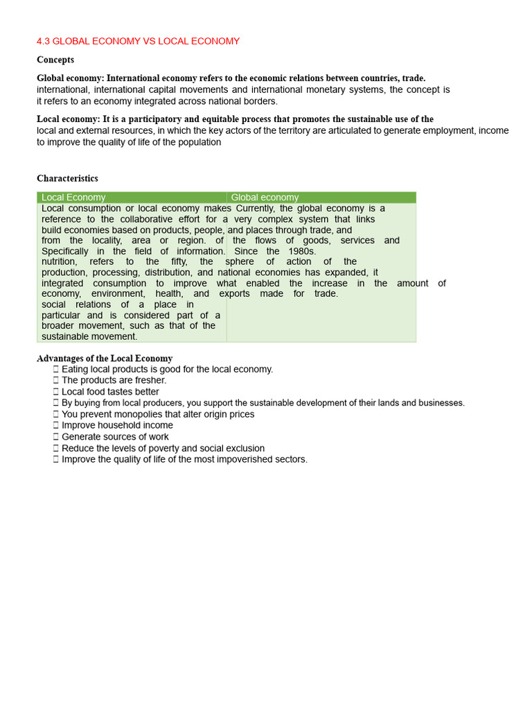 4.3 GLOBAL ECONOMY VS LOCAL ECONOMY.docx | PDF | Economies | Poverty
