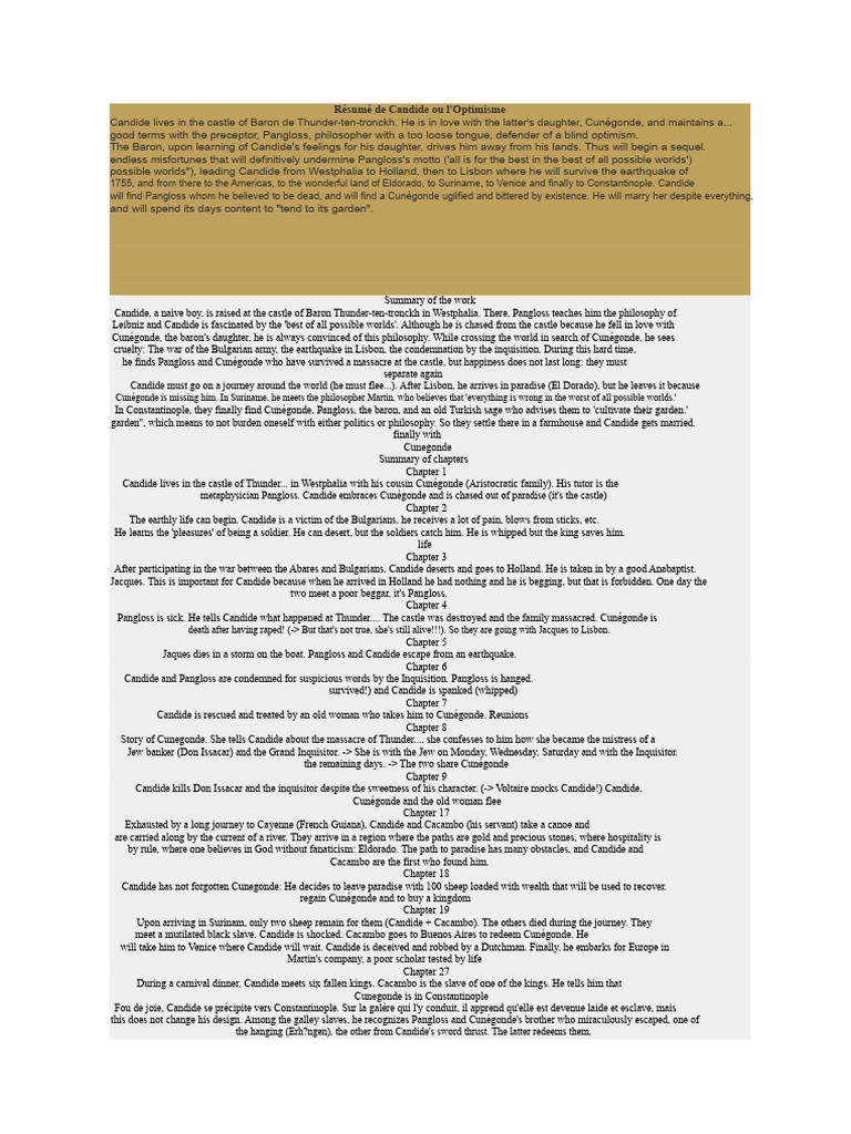 Summary of Candide | PDF | Candide | French Bildungsromans