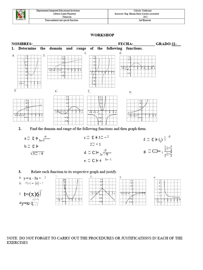Workshop on Domain and Range of Functions | PDF | Quadratic Equation ...