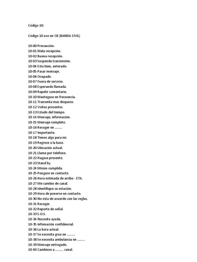 Códigos 10 para Banda Civil (CB) | PDF | Hogar, jardinería y bricolaje