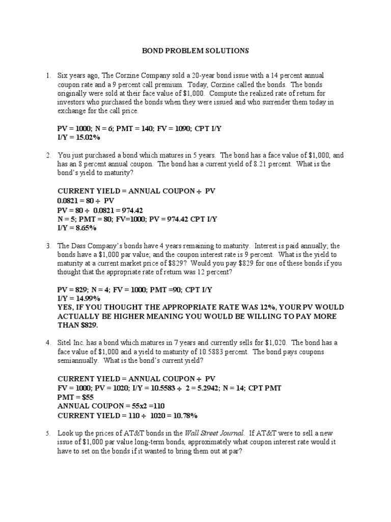 Bonds and Stocks Solutions | PDF | Bonds (Finance) | Yield (Finance)