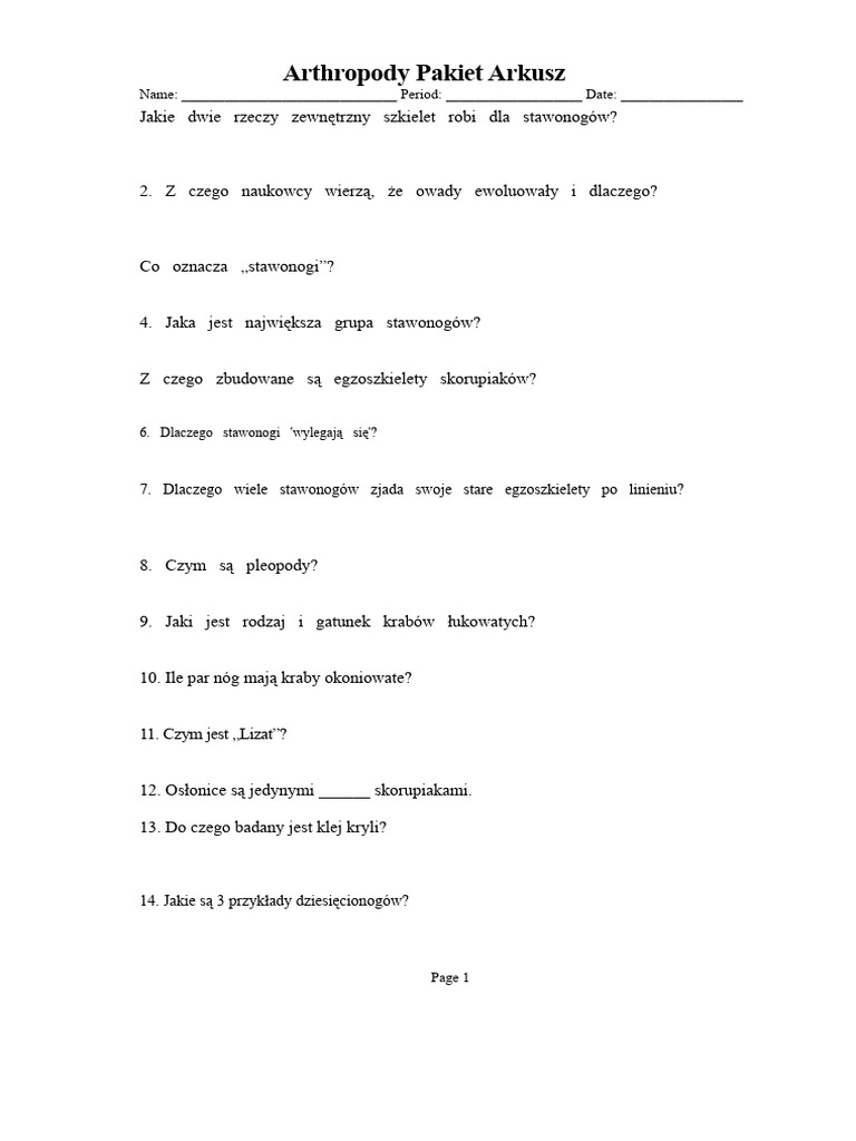 Arthropod Packet Worksheet | PDF