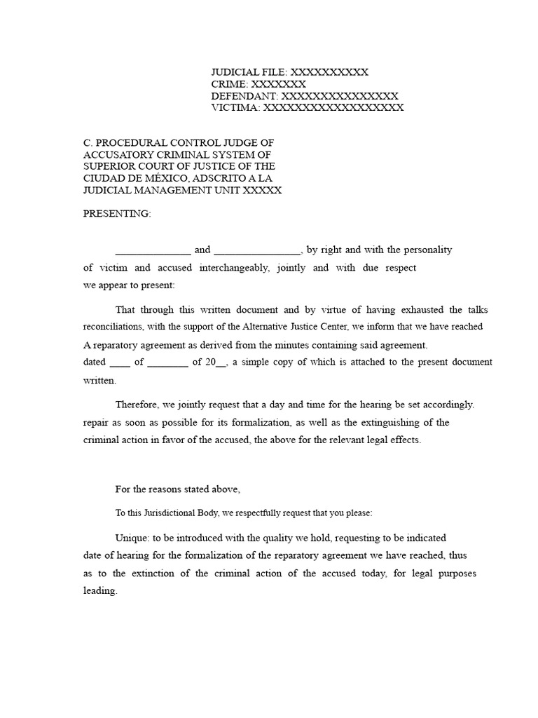 Request For Hearing On Reparatory Agreement | PDF