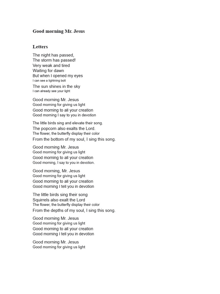 Song Good Morning Mr. Jesus by Bonilla | PDF