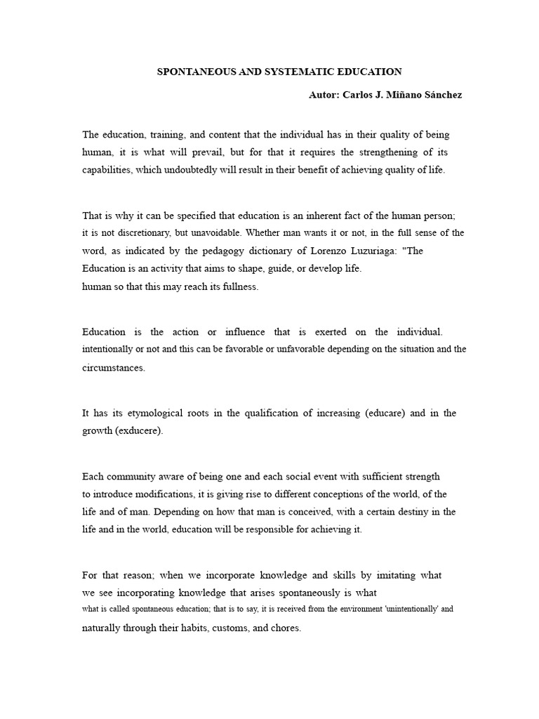 The Article On Spontaneous and Systematic Education | PDF | Knowledge ...