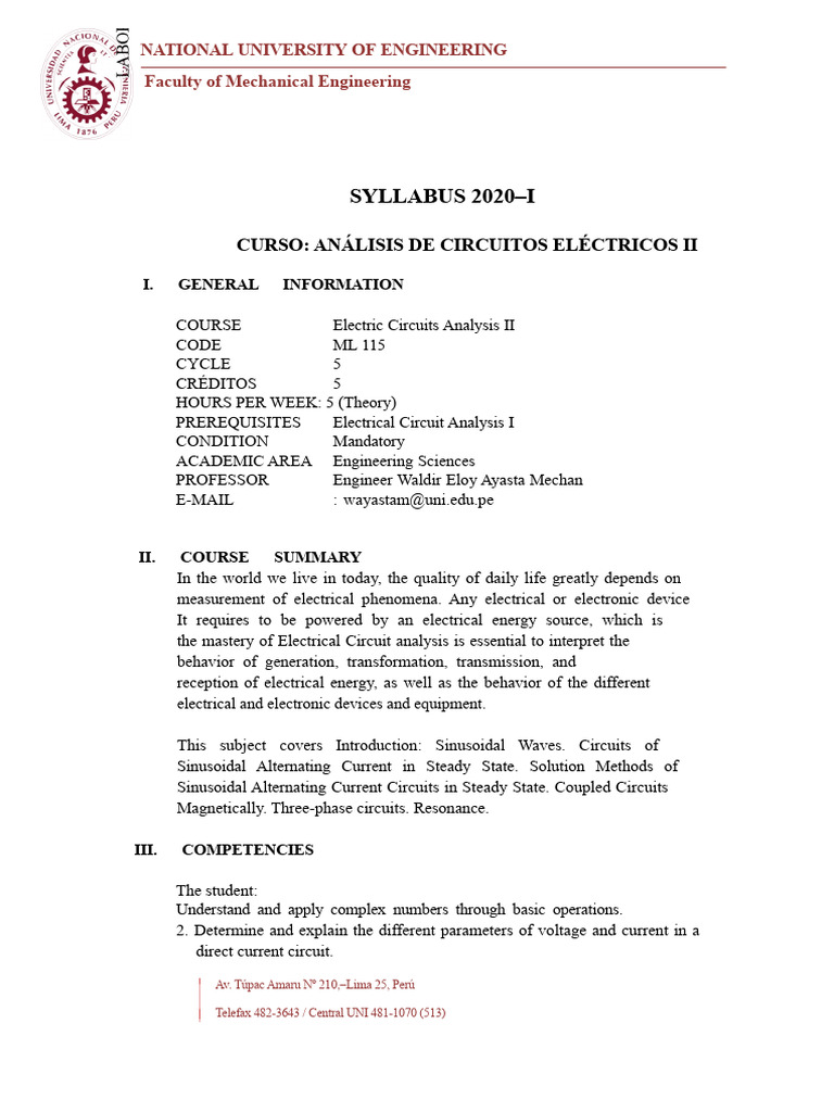 ML115 Electric Circuits Analysis II | PDF | Electrical Network | Series And Parallel Circuits