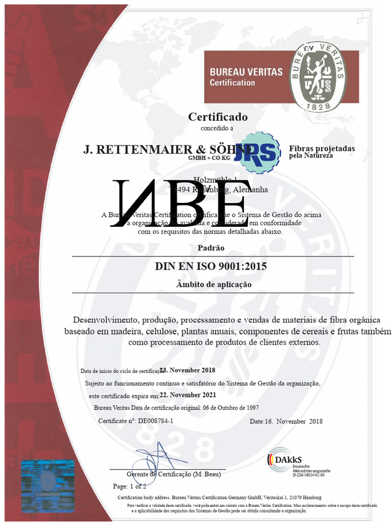 Certificação ISO 9001 da J. Rettenmaier | PDF