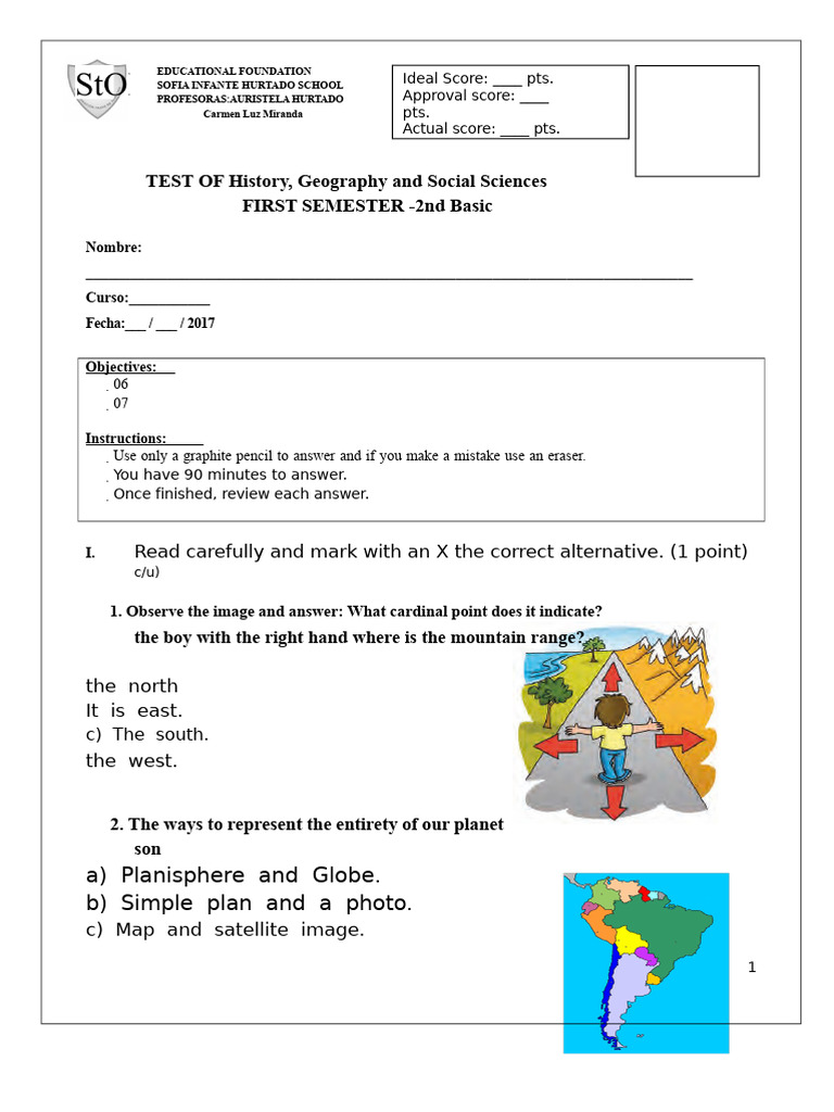 History Test Unit 1 2017 2nd Grade | PDF | Chile | South America