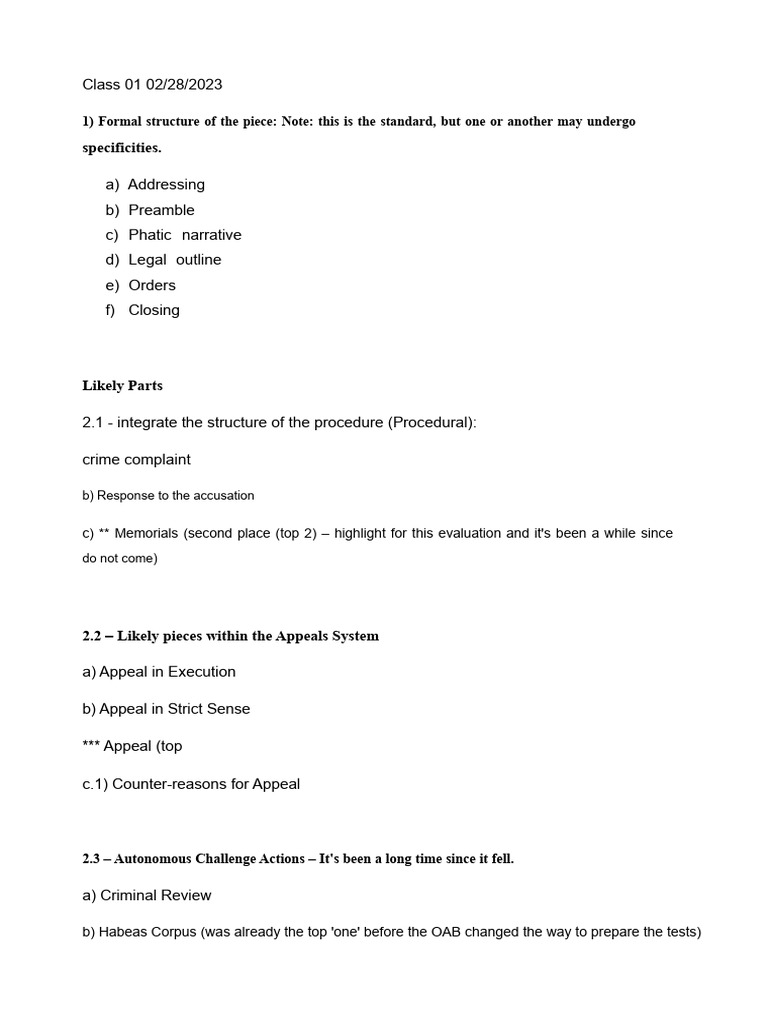 Class 1 - 02 OAB PHASE - Class Notes - Nestor Távora | PDF | Acquittal ...