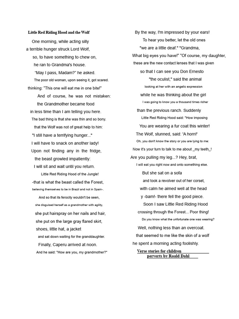 Little Red Riding Hood and the Wolf - Roald Dahl | PDF | Little Red ...