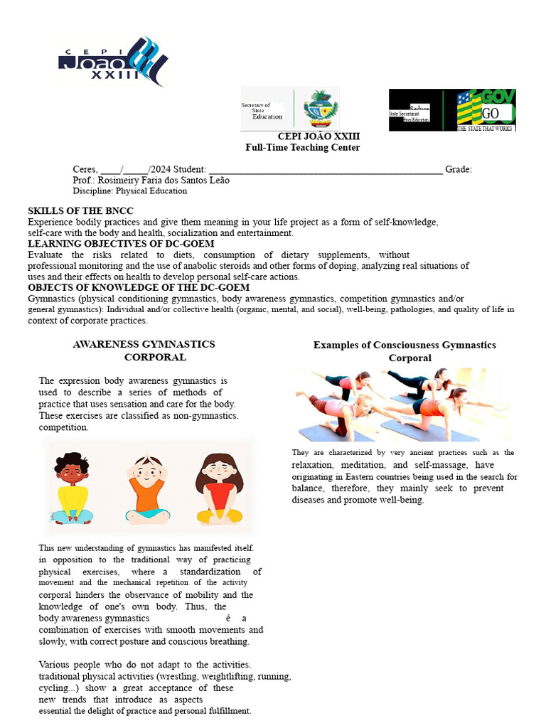 ACTIVITY 3RD GRADE PHYSICAL EDUCATION BODY AWARENESS | PDF | Pilates ...