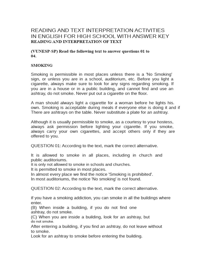 READING AND TEXT INTERPRETATION ACTIVITIES IN ENGLISH FOR HIGH SCHOOL ...