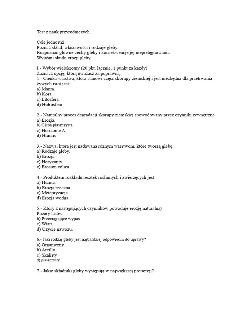 Test Z Nauk Przyrodniczych: Gleba | PDF