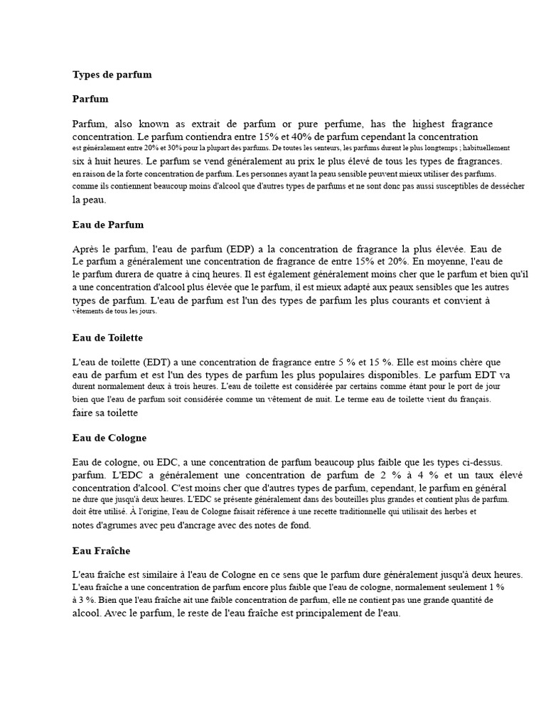 Guide des types de parfums et leurs notes | PDF | Parfum | Odeur