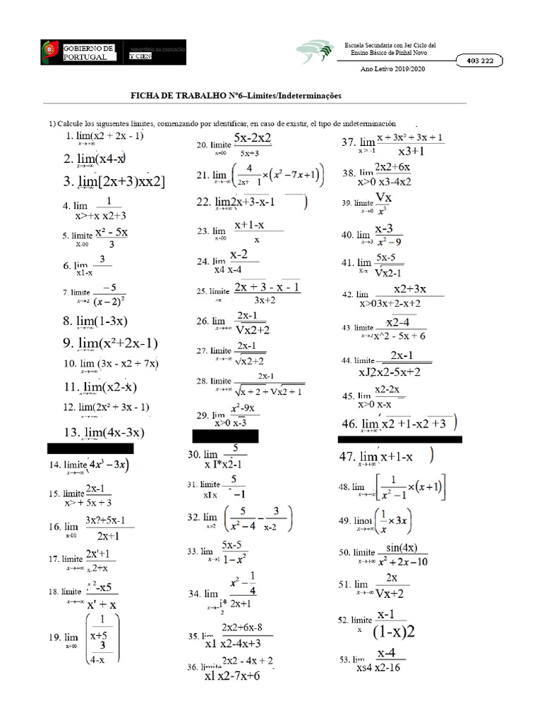 Límites e Indeterminações: Ejercicios Matemáticos | PDF | Matemática ...
