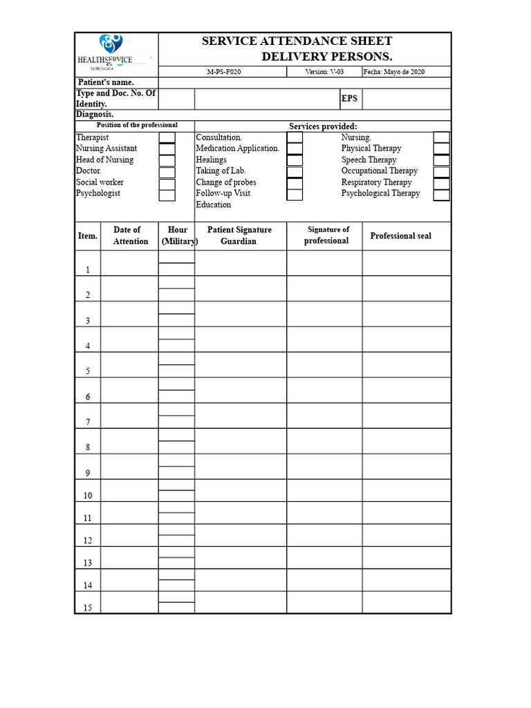 Home Attendance Sheet Format | PDF | Psychotherapy | Physical Therapy