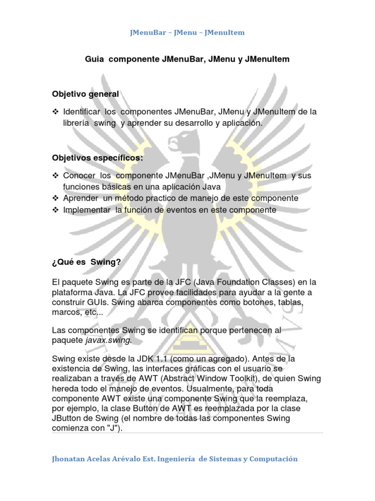 Guia Componente JMenuBar-JMenu-JMenuItem Parte 1 | PDF | Java (lenguaje ...