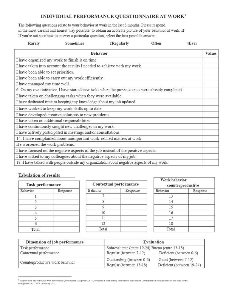 Individual Performance Questionnaire at Work. DCD&MAG 2021-1 | PDF ...