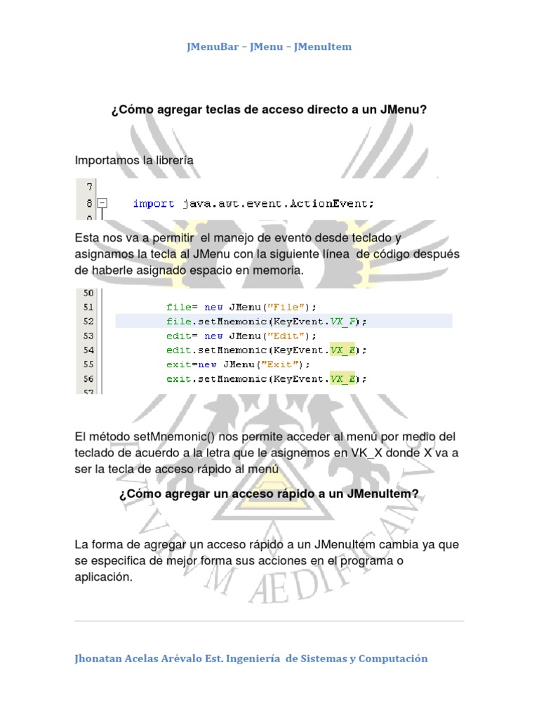 Guia Componente JMenuBar-JMenu-JMenuItem Parte 2 | PDF | Java (lenguaje ...