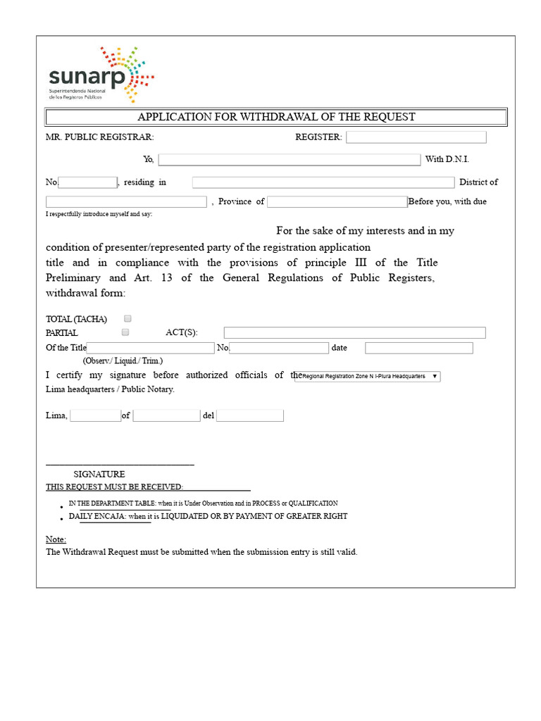 Withdrawal Request for Registration Application | PDF