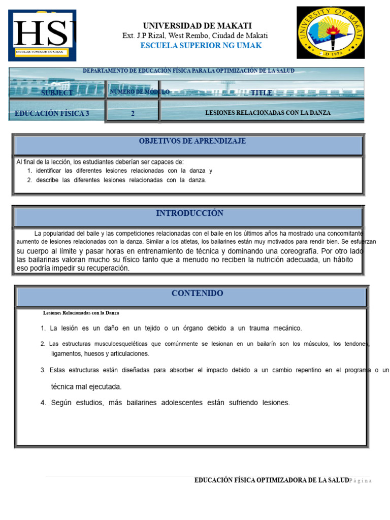 Módulo Pe3 Número 2 Lesiones Relacionadas Con La Danza | PDF | Bailes | Tobillo