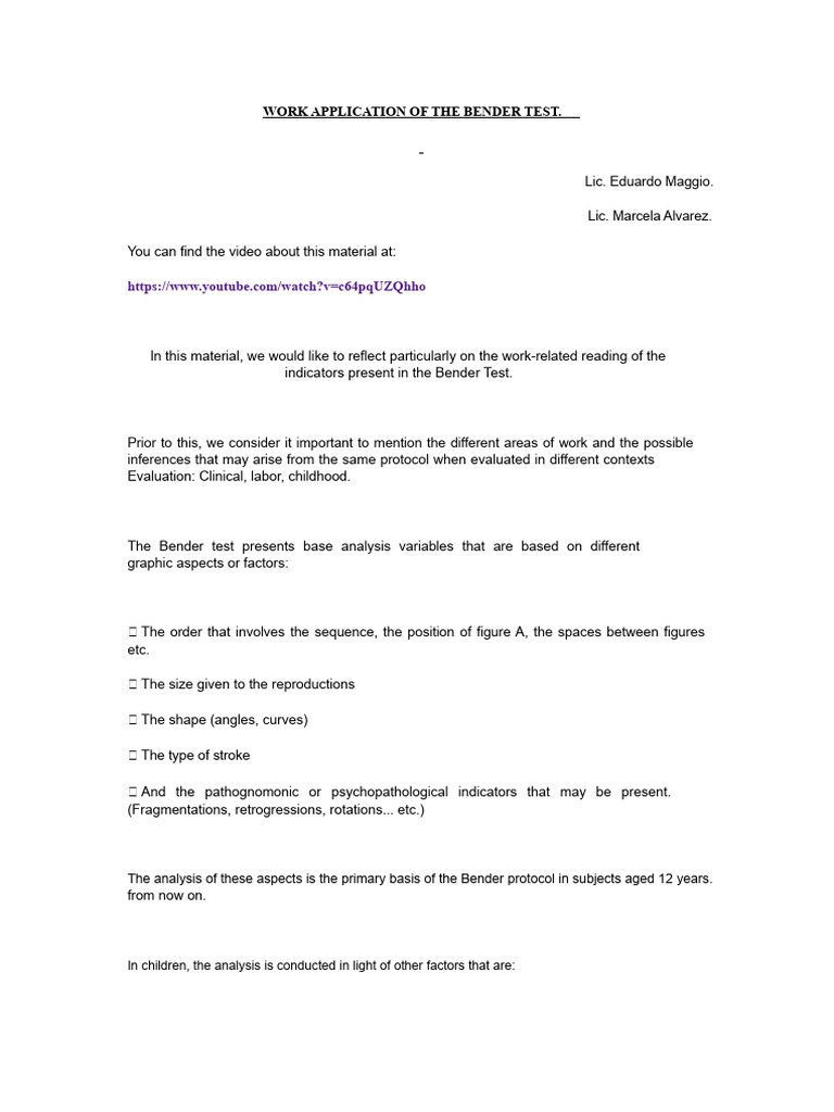 Labor Application of the Bender Test | PDF | Impulsivity | Psychology