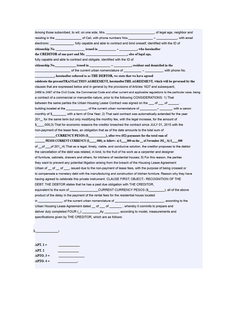 CONTRACT FOR TRANSACTION IN KIND | PDF | Debt | Lease