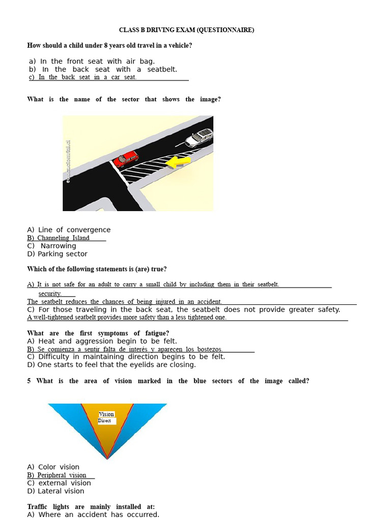 Class B Driving Exam Questionnaire | PDF | Traffic | Traffic Collision