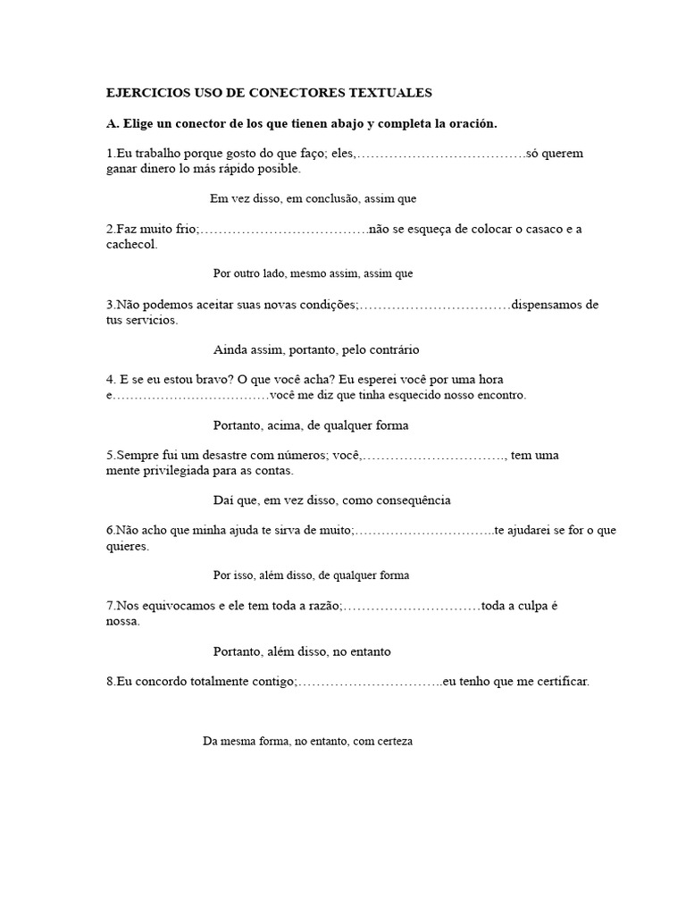Exercícios de Conectores Textuais | PDF