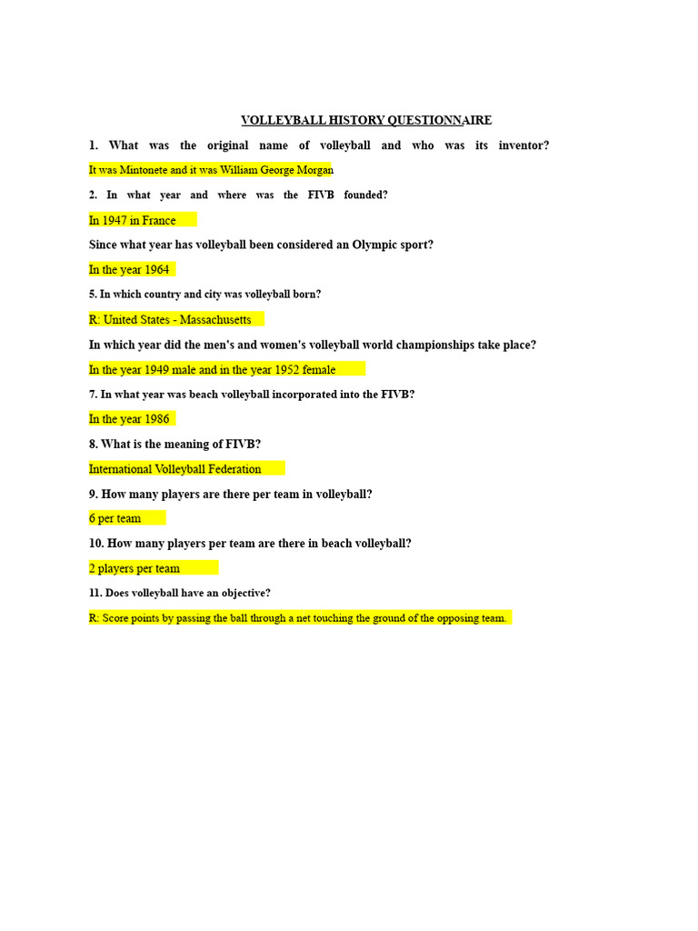 Volleyball Questionnaire | PDF