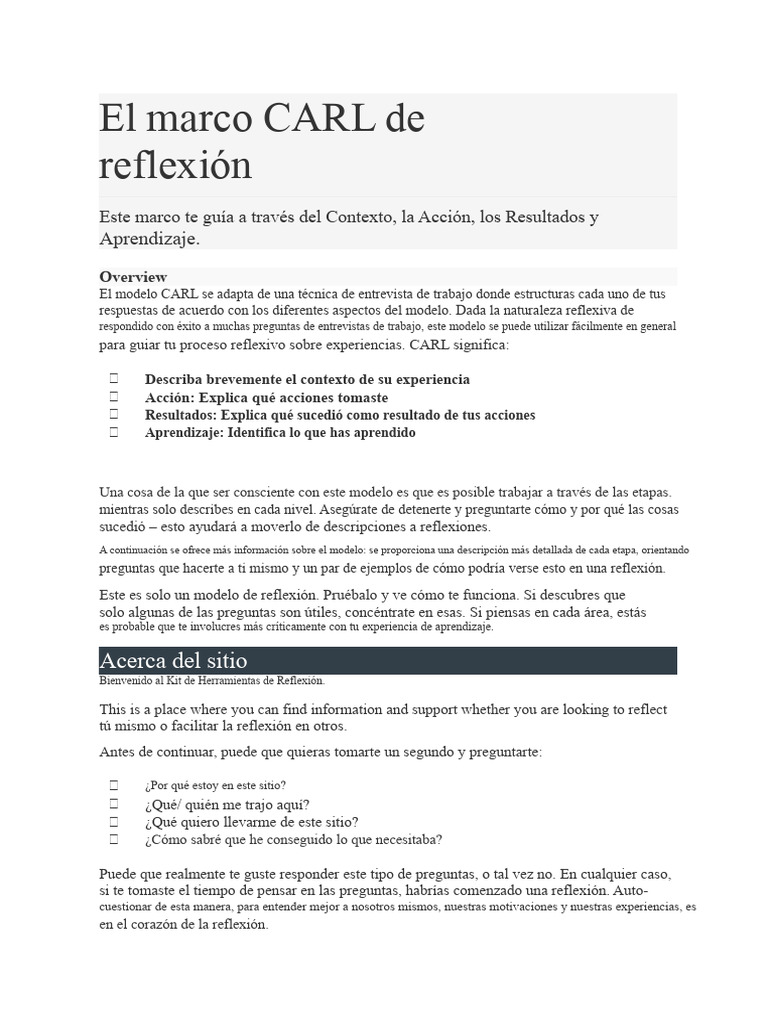 Marco CARL: Guía de Reflexión Efectiva | PDF | Experiencia | Aprendizaje