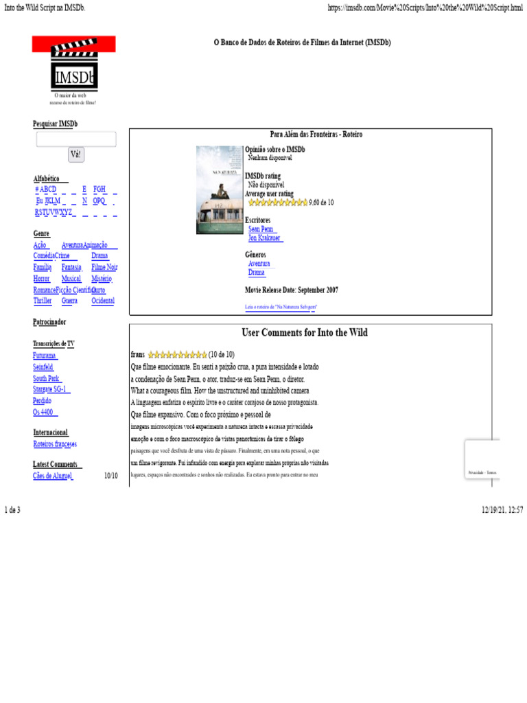 Into The Wild Roteiro No IMSDb. | PDF