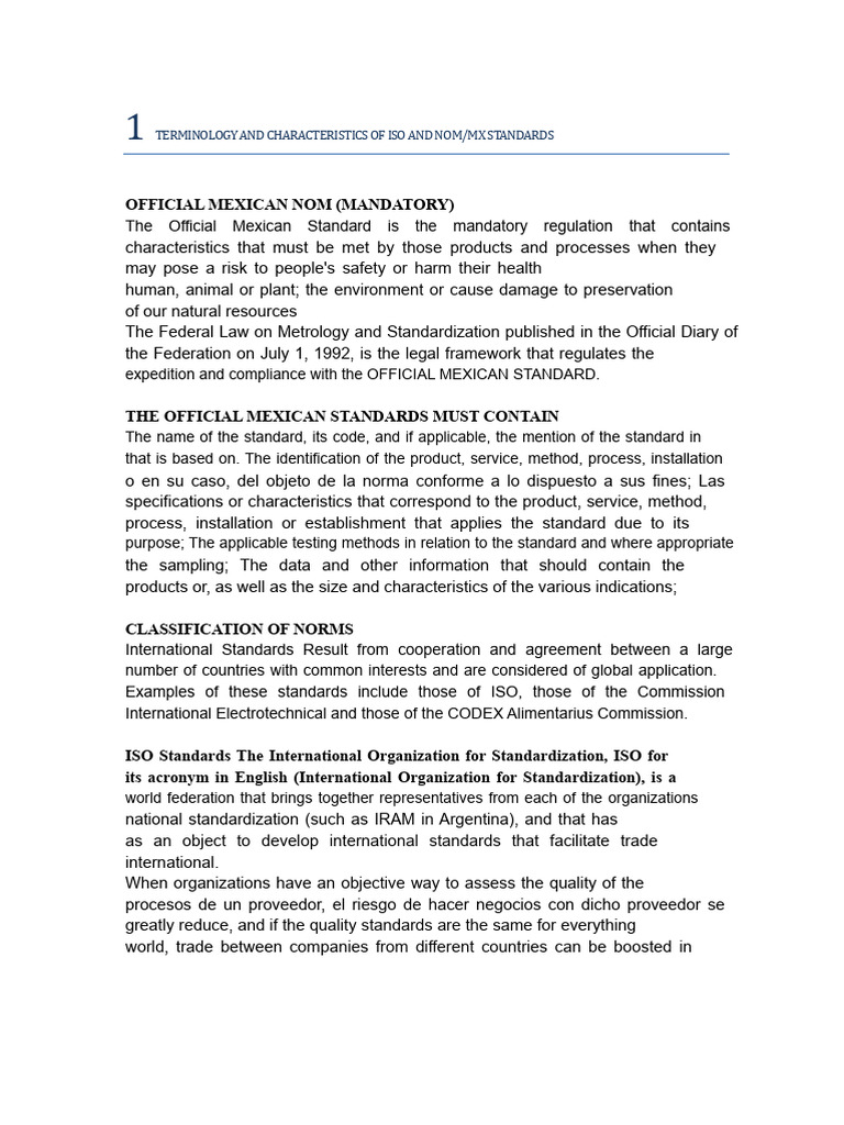 1 Terminology and Characteristics of ISO and NOM Standards | PDF ...